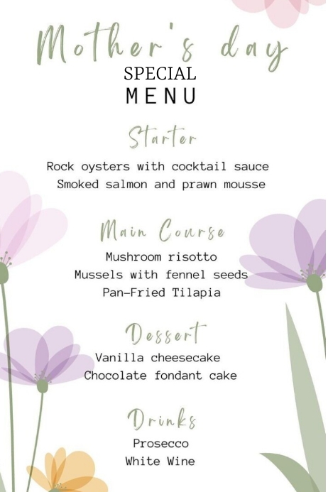 Mother's day menu Template | PosterMyWall