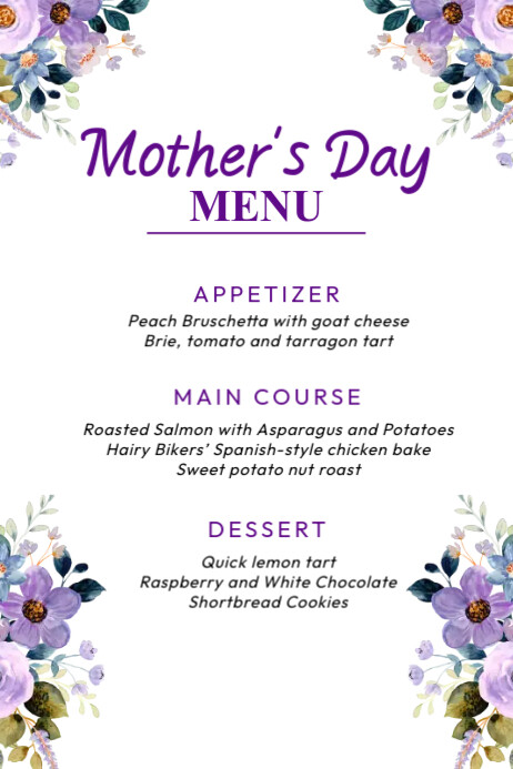 Plantilla de Mother's Day Menu List | PosterMyWall