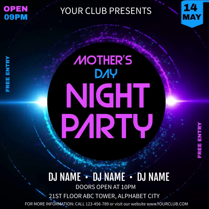 MOTHER'S DAY NIGHT PARTY Template | PosterMyWall