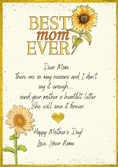 Mother's Day Sunflower and Glitter Card Template | PosterMyWall