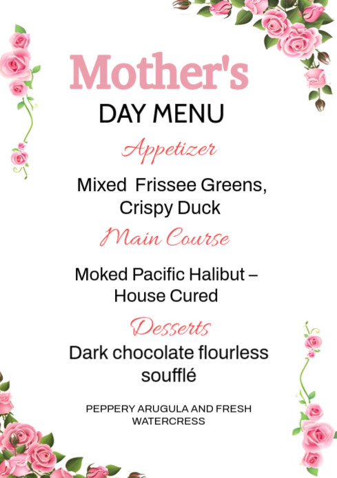Mother Day Menu A4 Template | PosterMyWall