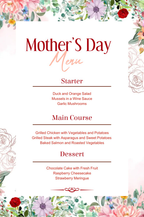 Mother day menu Template | PosterMyWall