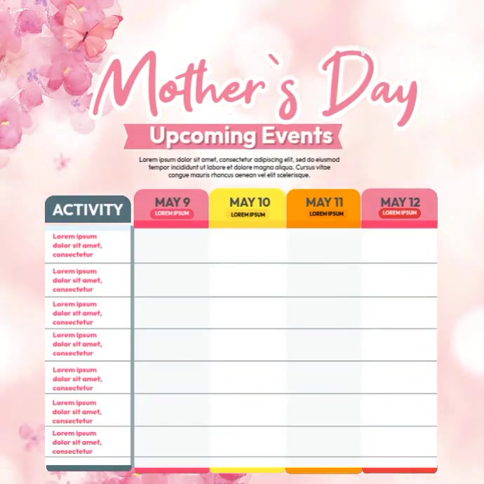 Mother Day Schedule Pink Template | PosterMyWall