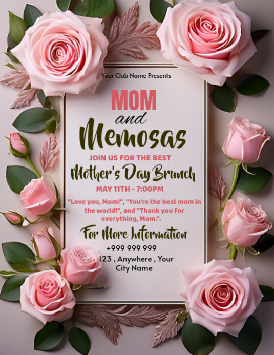 mothers day brunch flyer mom and mimosas invite Template | PosterMyWall