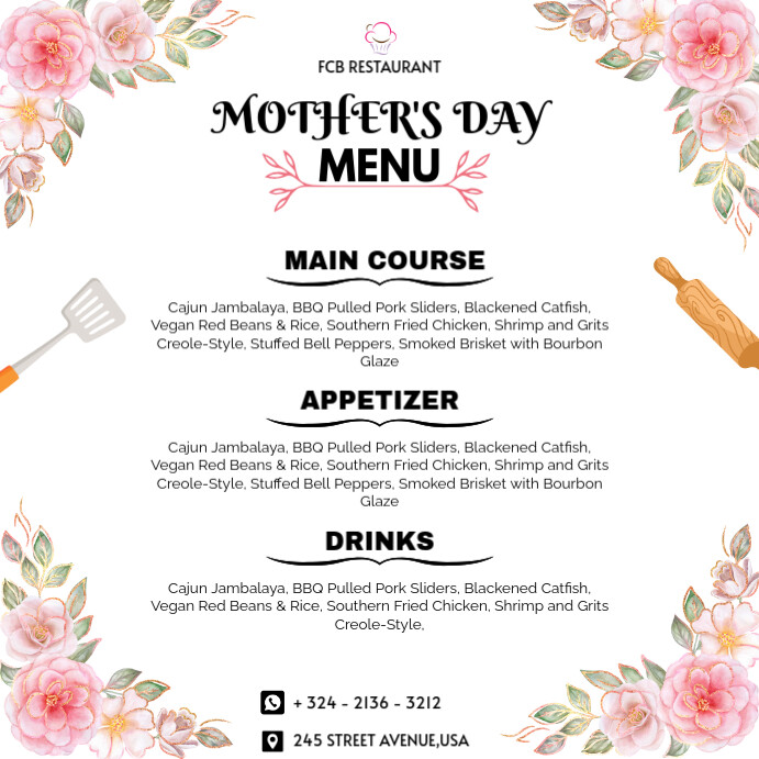 MOTHERS DAY SPECIAL MENU Template | PosterMyWall