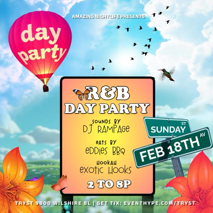 Plantilla de motion graohic sky blue day party flyer template flying ...