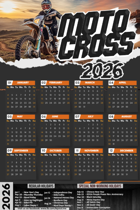Motocross Calendar 2026 Template | PosterMyWall
