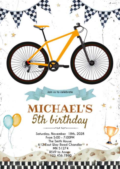 Mountain Bike Birthday party Invitation Template | PosterMyWall