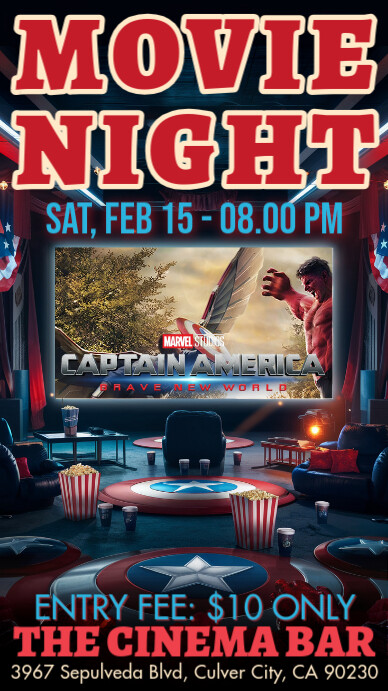 Movie night Captain America Brave New World Watch Party Template ...
