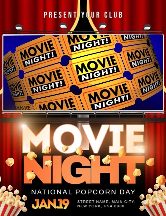 Movie Night Popcorn Event Template | PosterMyWall