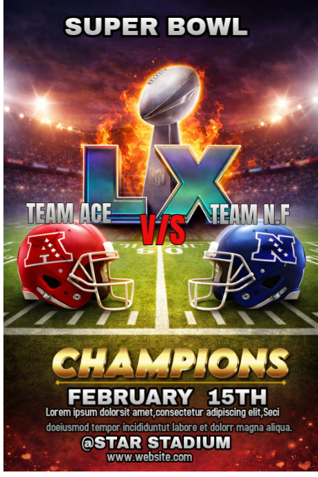 MSuper Bowl Party Flyer Super Bowl Event Poster Super Bowl Watch Party ...