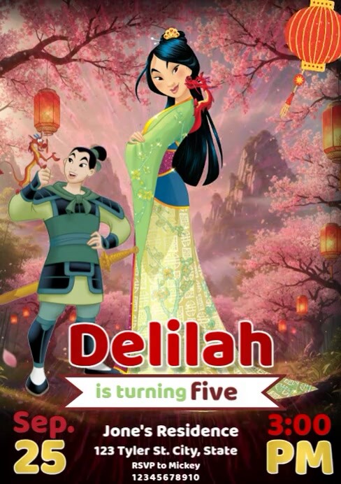 Plantilla de mulan birthday invitation | PosterMyWall