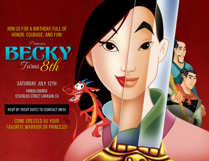 Mulan Birthday Invitation Flyer Template | PosterMyWall