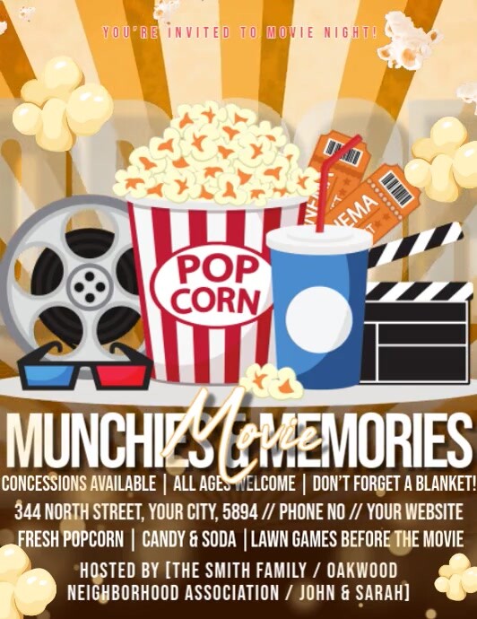 Munchies & Memories: Neighborhood Movie Night! Template | PosterMyWall