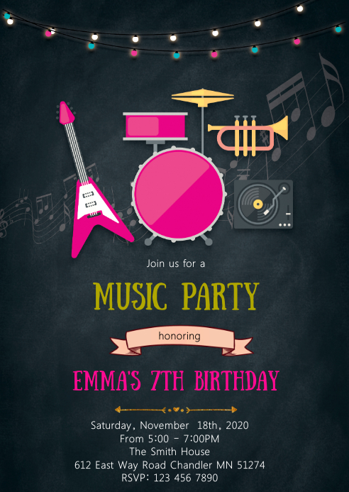 Music birthday party invitation Template | PosterMyWall