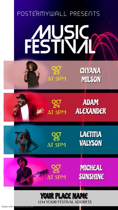 Music Festival Fest Band Event Story Schedule Template | PosterMyWall
