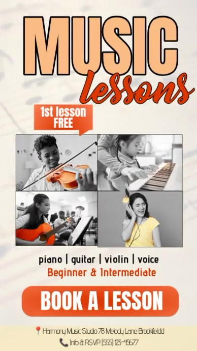 Music Lessons Flyer Ad Animated Template | PosterMyWall
