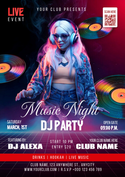 Music Night Dj Party Event Poster Template | PosterMyWall
