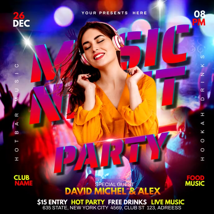 MUSIC NIGHT PARTY Template | PosterMyWall