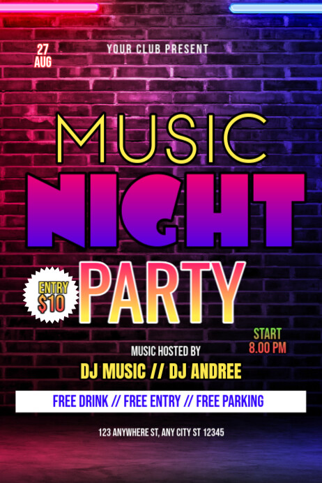 Music night party poster Template | PosterMyWall