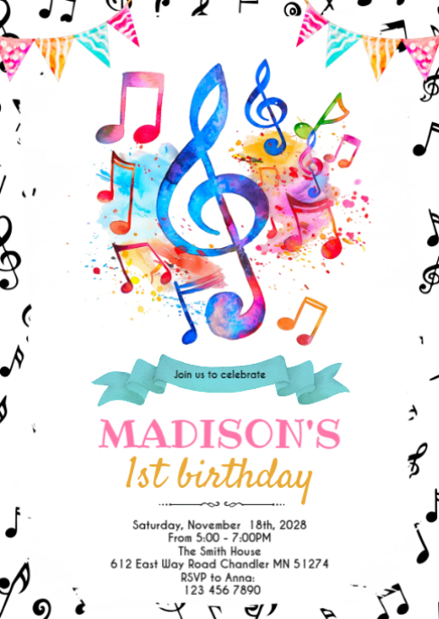 Music note party invitation Template | PosterMyWall