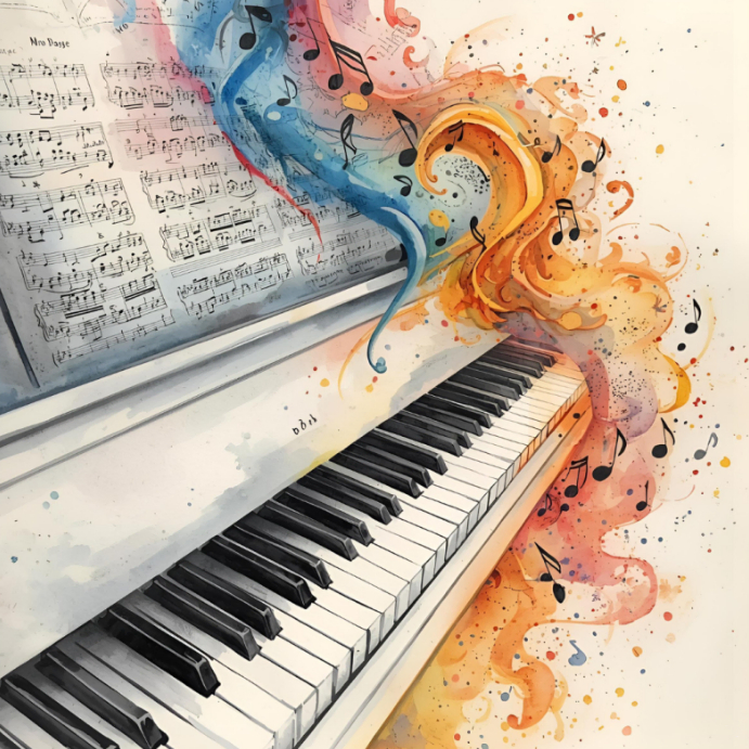 Music Notes and Keyboard with Colourful Designs Template | PosterMyWall