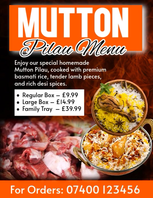 Plantilla de Mutton Pilau Menu Flyer Video | PosterMyWall