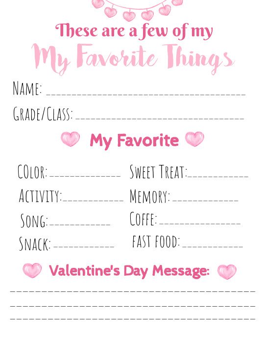 My Favorite Things - Valentine's questionnair Template | PosterMyWall