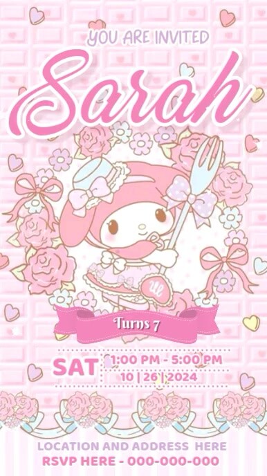 Plantilla de My Melody Birthday invitation | PosterMyWall