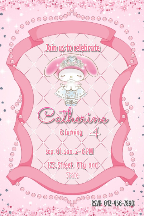 My Melody birthday invitation Template | PosterMyWall