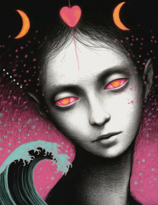 Mystical Lunar Heart Tsunami: Surreal Fantasy Gaze Poster Template ...