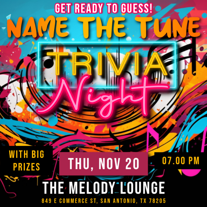 Plantilla de Name The Tune Trivia Night Music Trivia Instagram Post ...