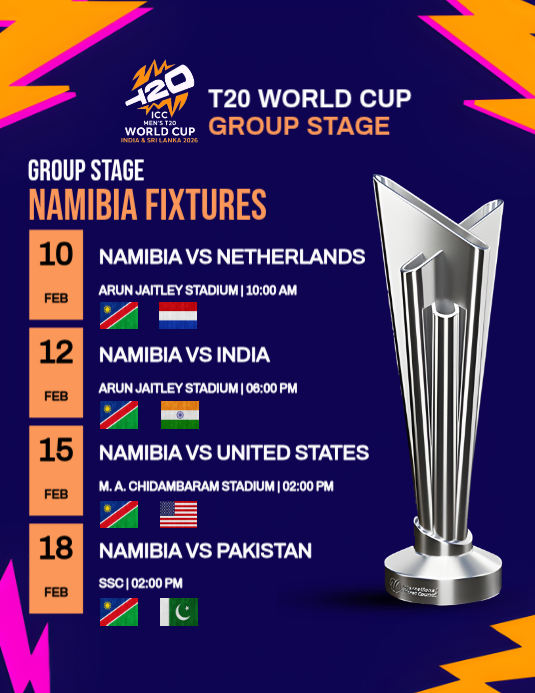 Namibia t20 world cup group stage schedule Template | PosterMyWall