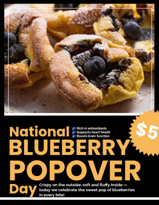 National Blueberry Popover Day - Editable Social Media flyer Template ...