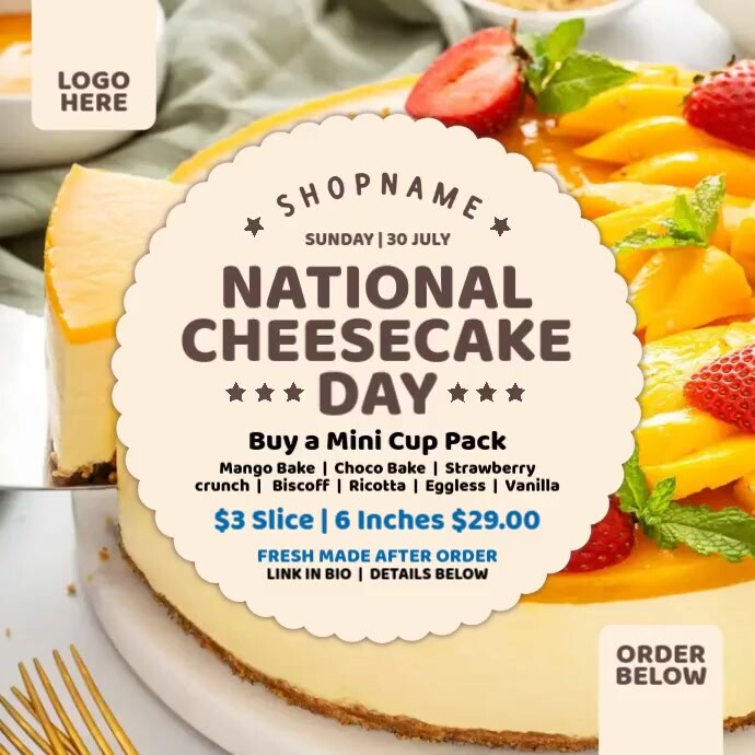 National Cheesecake Day Post Template | PosterMyWall