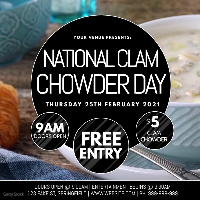 National Clam Chowder Day Video Poster Template | PosterMyWall