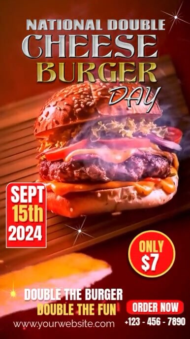 National double cheese burger day video desig Template | PosterMyWall