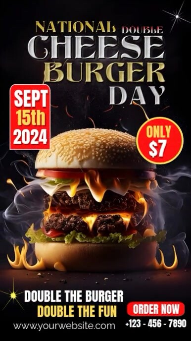 National double cheese burger day video flyer Template | PosterMyWall