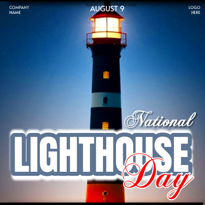 National lighthouse day blue square Templat | PosterMyWall