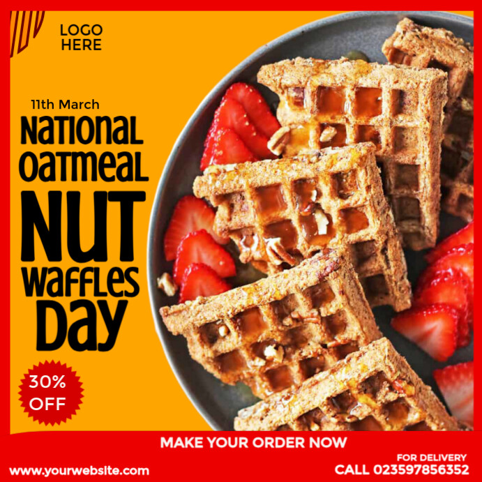 National Oatmeal Nut Waffles Day Ad Template | PosterMyWall