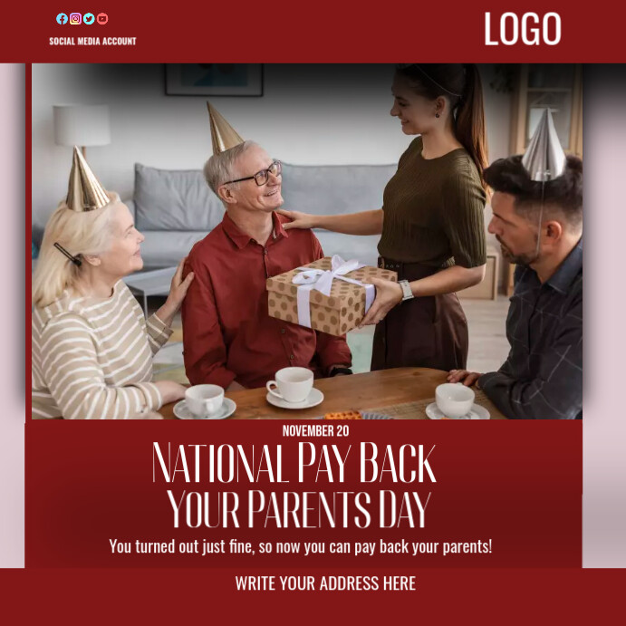 Plantilla de national pay back your parents day | PosterMyWall