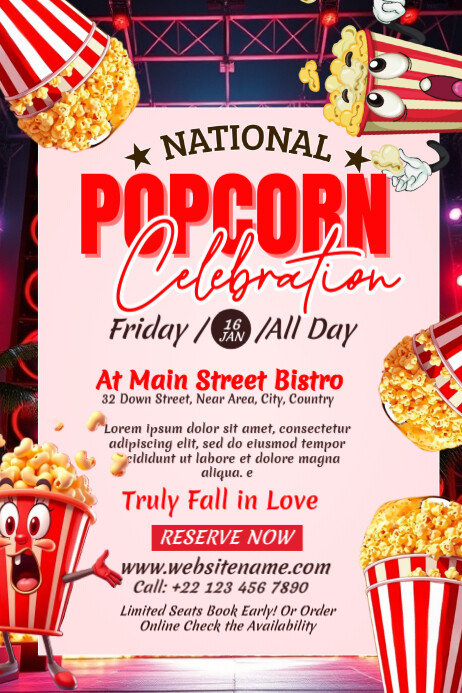 National Popcorn Celebration Red Theme Template | PosterMyWall
