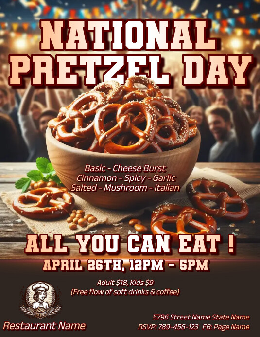 National Pretzel Day Special Offer Flyer Template | PosterMyWall