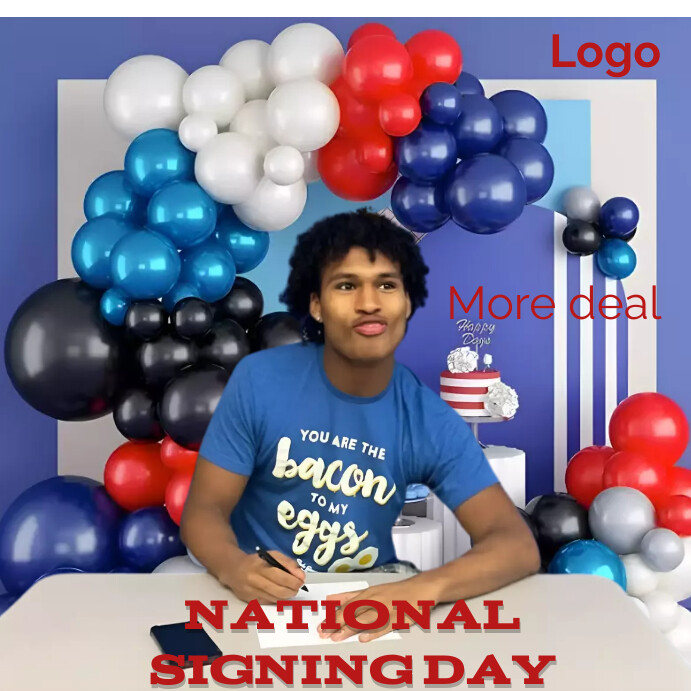 National signing day on blue and white backgr Template | PosterMyWall