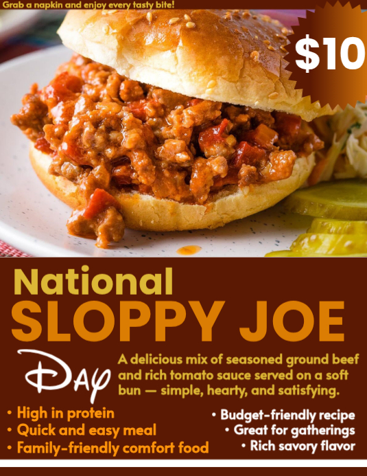 National Sloppy Joe Day Template | PosterMyWall