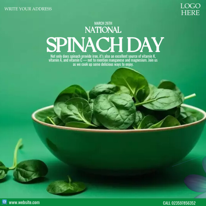 national spinach day Template | PosterMyWall