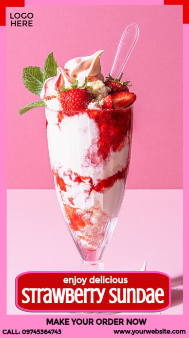National Strawberry Sundae Day Ad Template | PosterMyWall