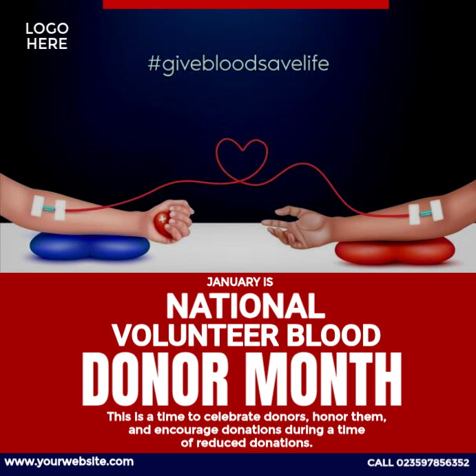 National Volunteer Blood Donor Month Ad Template | PosterMyWall