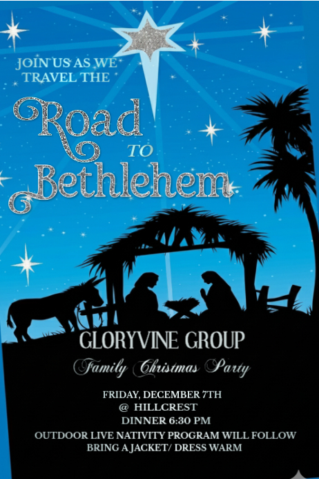 Nativity Christmas Party Invitation | Road to Bethlehem Theme Template ...