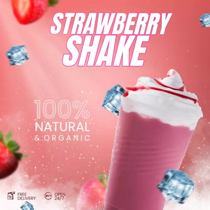 Natural Fresh Fruit Juice Strawberry Milkshak Template | PosterMyWall